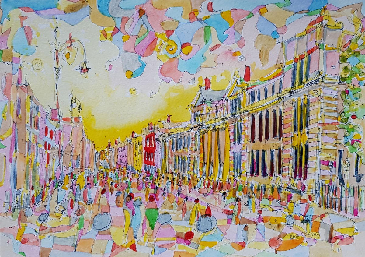 Ross Eccles | Merrion Street | Pen & Watercolour Painting